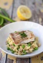 Risotto med svampe, friske ærter og stegt torsk | Opskrift på risotto